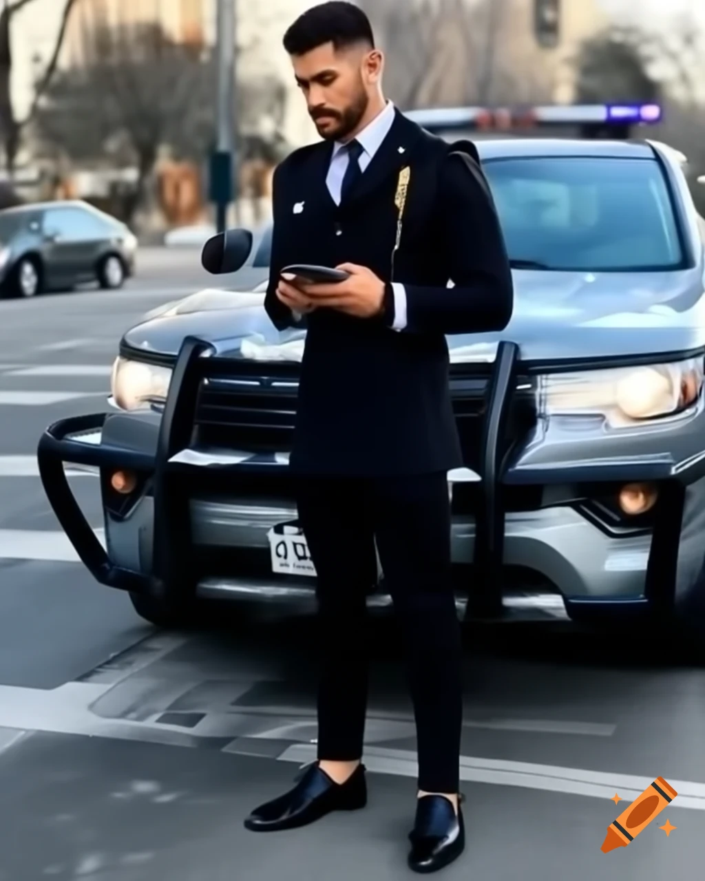 Tall Argentine traffic policeman in uniform, with small beard and short ...