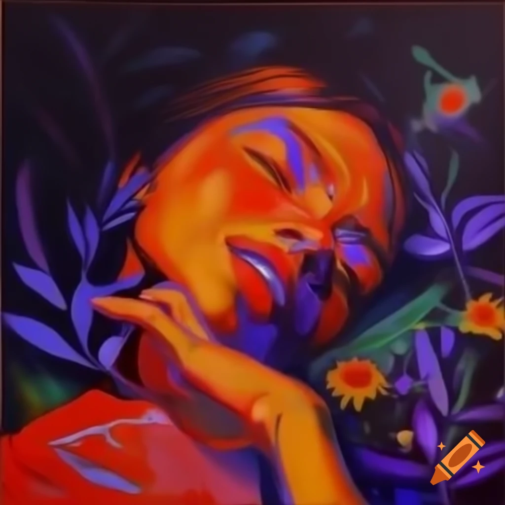 Abstract expressionist painting of a woman with non-realistic face and ...