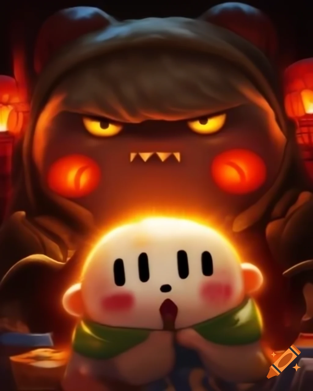 Crayon Chin Chan character grimacing in nostalgic anime style on Craiyon