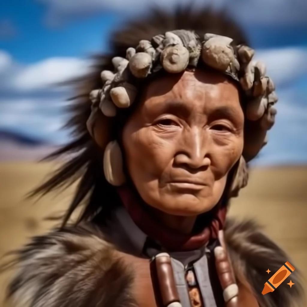 Neolithic priestess shaman in fur clothing with flint ornaments ...