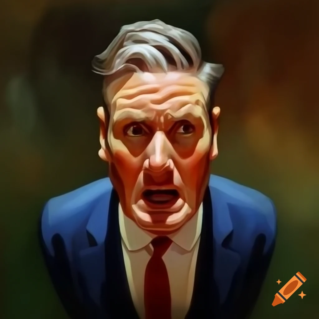 Impressionist painting of Sir Keir Starmer with an angry expression on ...