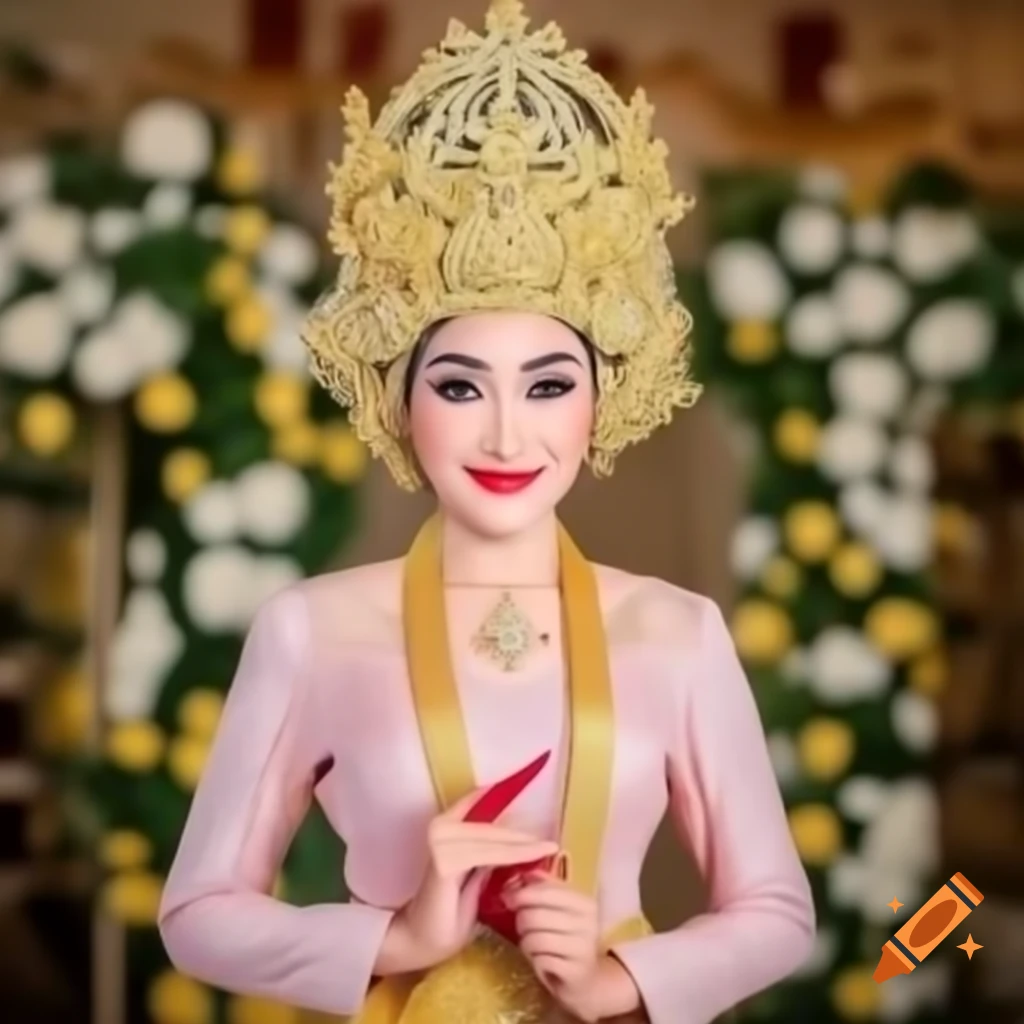 Woman wearing traditional javanese wedding attire with dagger and crown on Craiyon