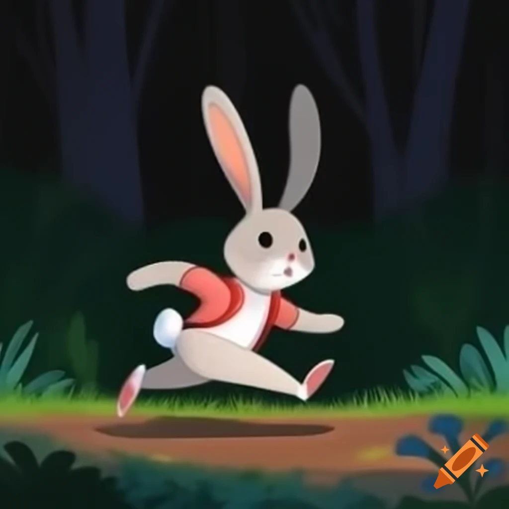 Bunny running during training day and night on Craiyon