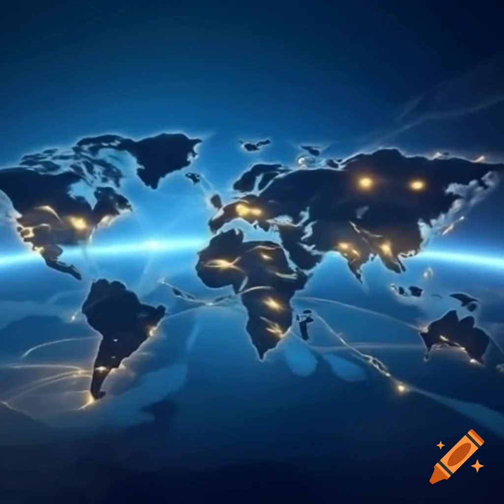 Sleek world map with glowing connections between cities featuring cargo ...