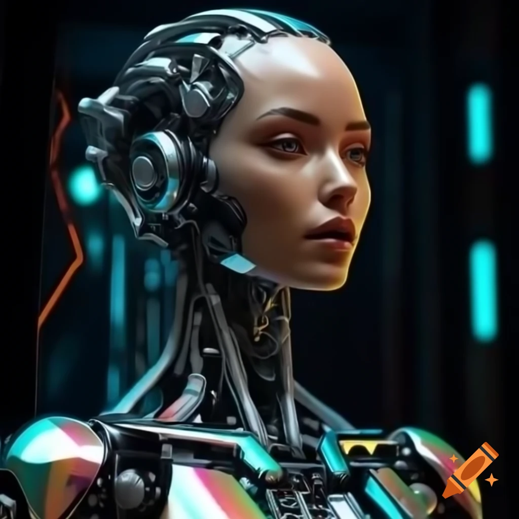 Futuristic humanoid AI robot designed with advanced 3D modeling technology on Craiyon