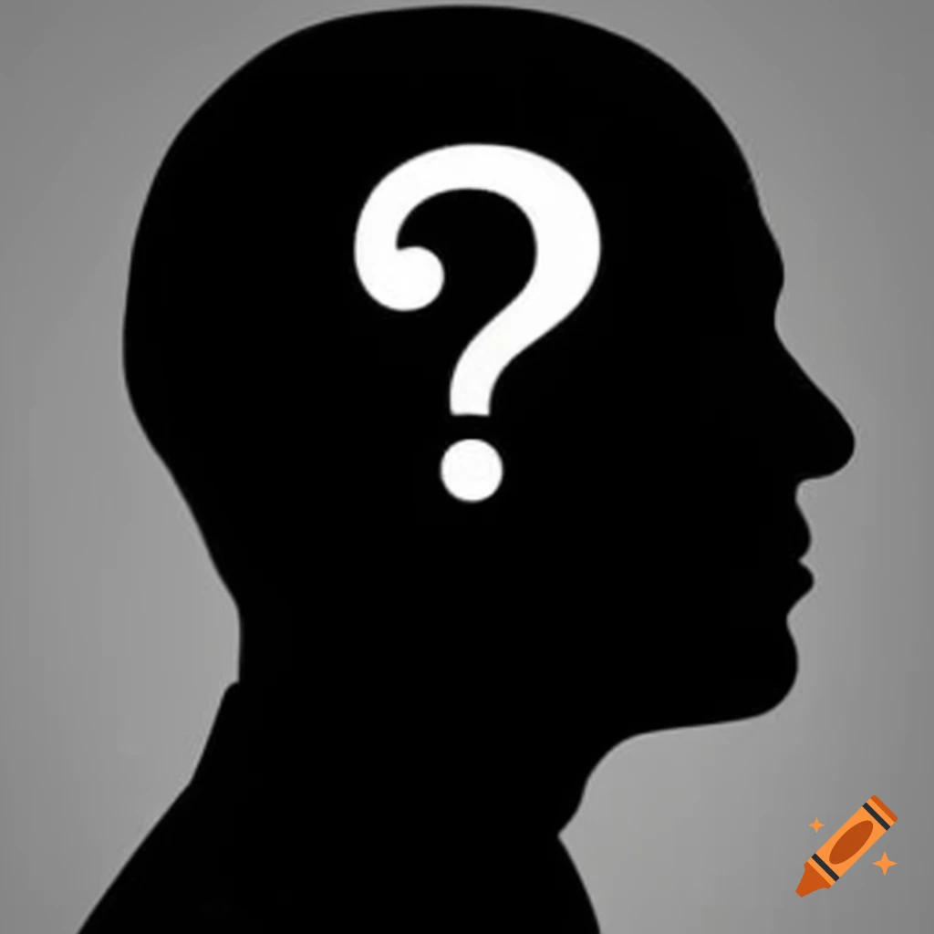 Silhouette of a man's head shaped like a question mark on Craiyon