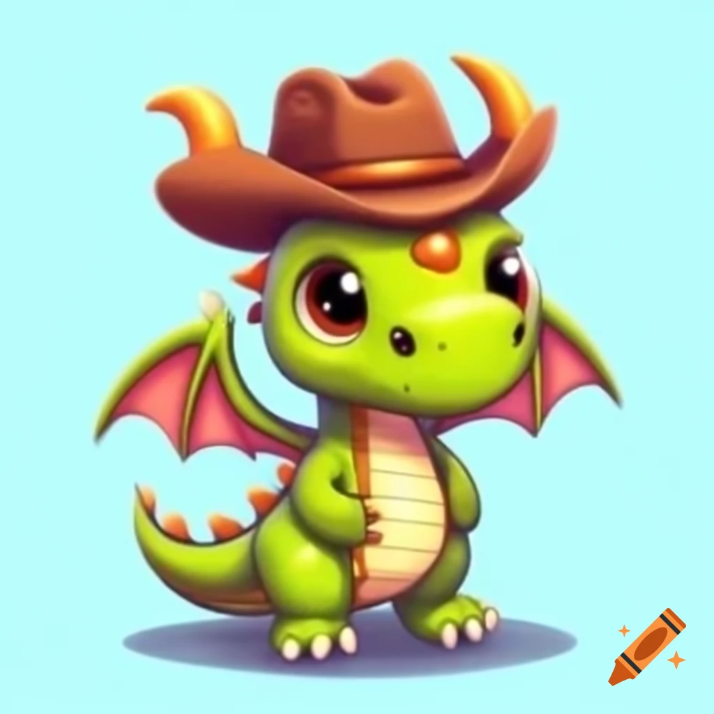 Cute cartoon dragon wearing cowboy hat and boots on Craiyon