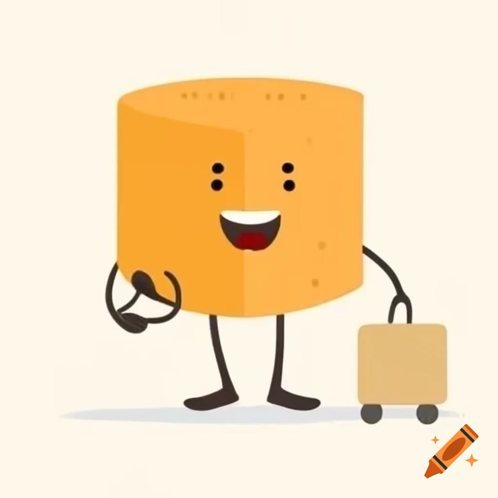 Anthropomorphic cheese block with arms and legs holding a suitcase on ...