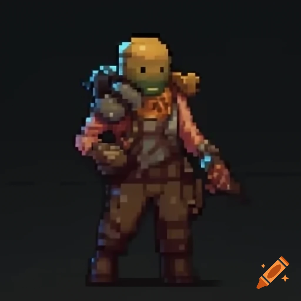 2D side-scroller character in post-apocalyptic pixel art style on Craiyon