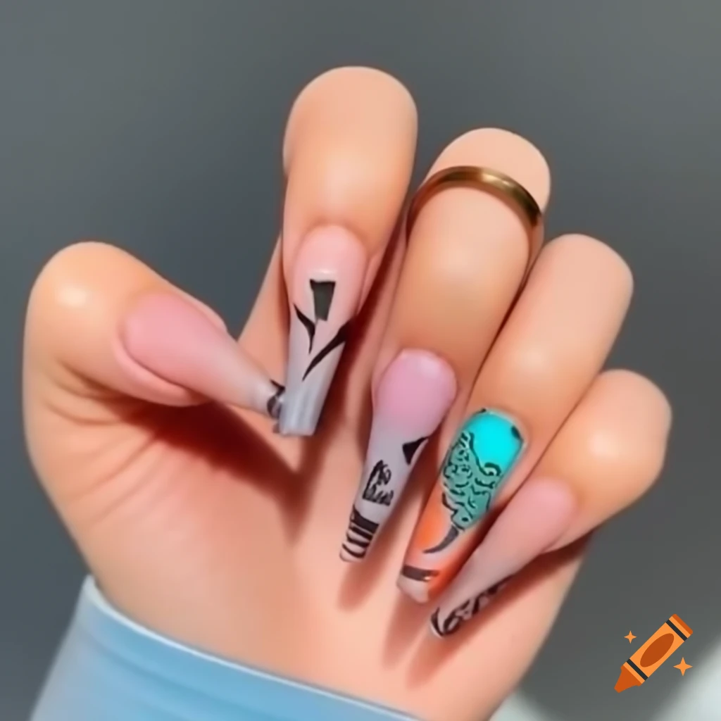 Nail art inspired by jinx from arcane on Craiyon