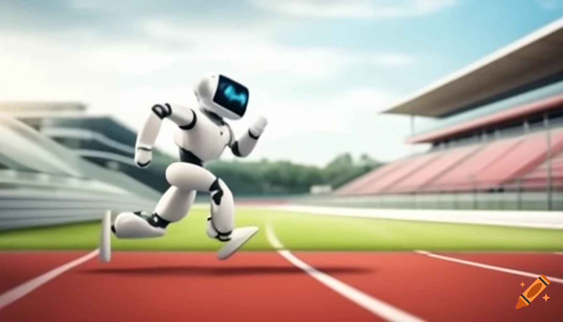 Young robot racing on a track on Craiyon