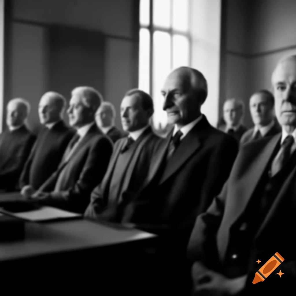 Distinguished gentlemen engaged in courtroom proceedings on Craiyon