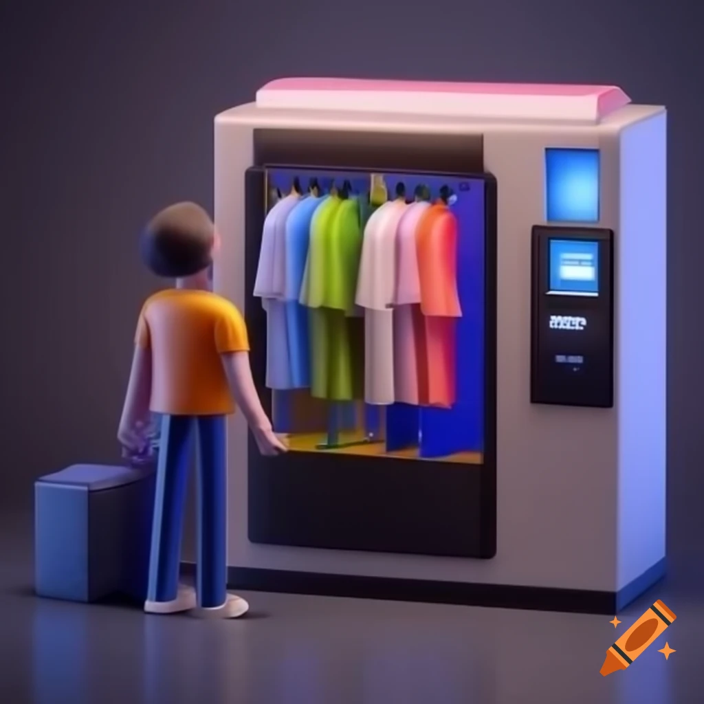 Vending machine for clothes with size measurement screen on Craiyon
