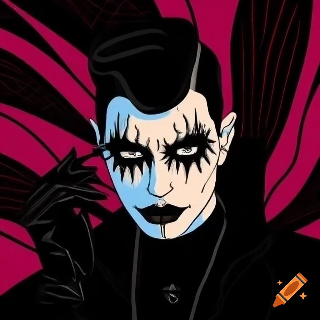 Goth man with eyeliner portrayed in an iconic illustration on Craiyon