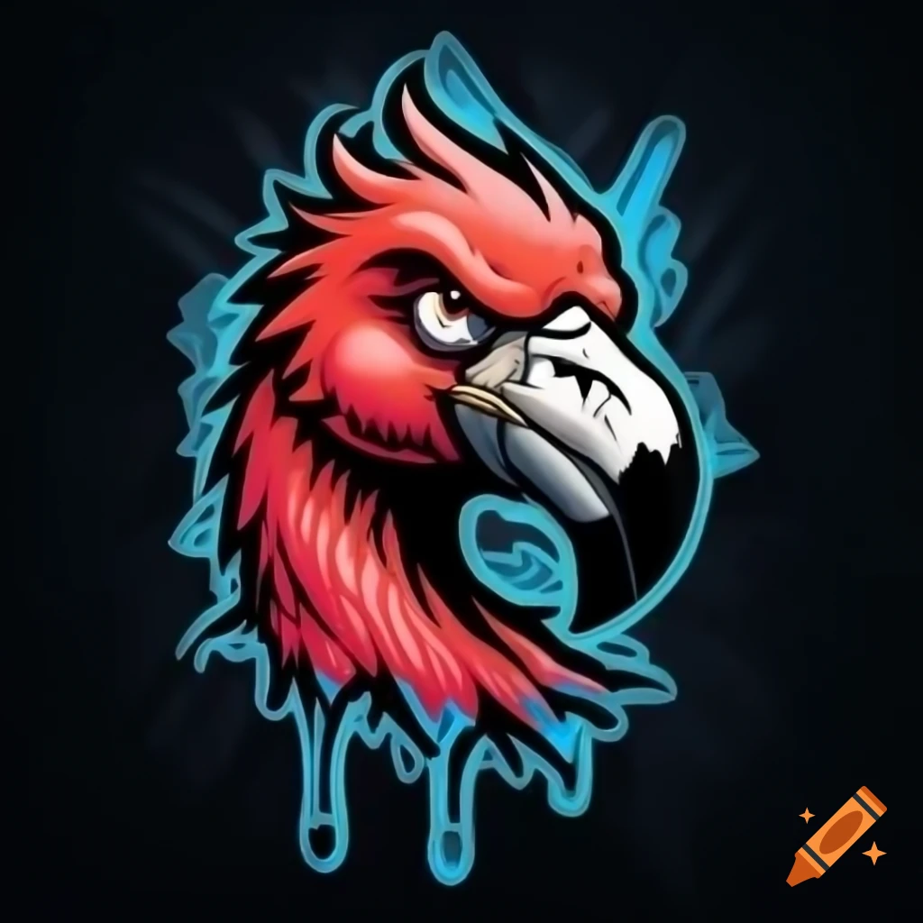 Fierce flamingo mascot logo surrounded by sharp icicles on Craiyon