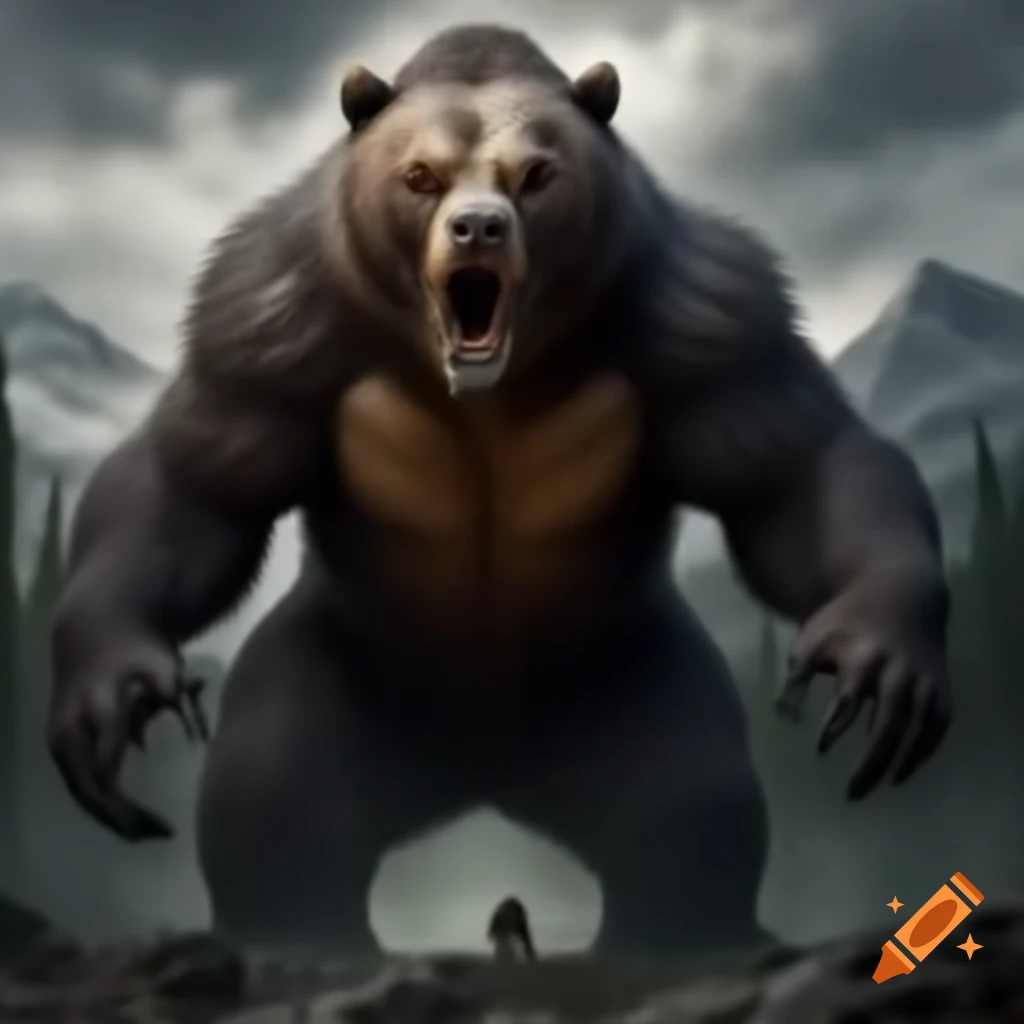 Colossal undead bear with yellowed fangs and sharp claws, imposing ...