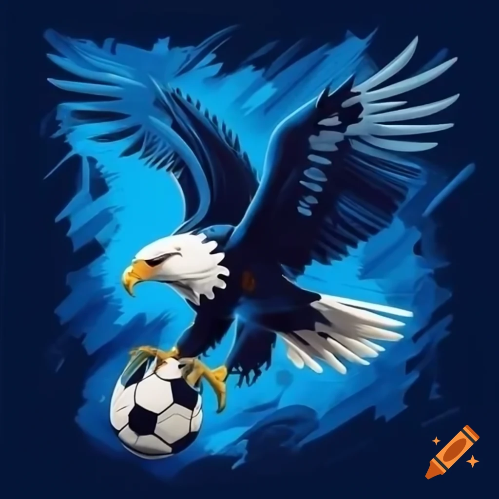 Eagle catching soccer ball in blue tones artwork on Craiyon