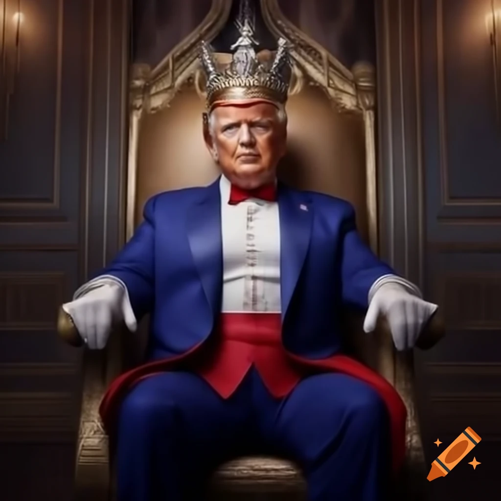 Donald Trump depicted as a king on a throne wearing a crown on Craiyon