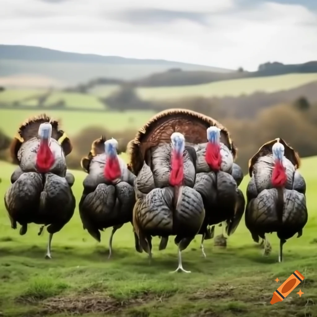 Turkey chasing family in countryside with meat cleaver on Craiyon