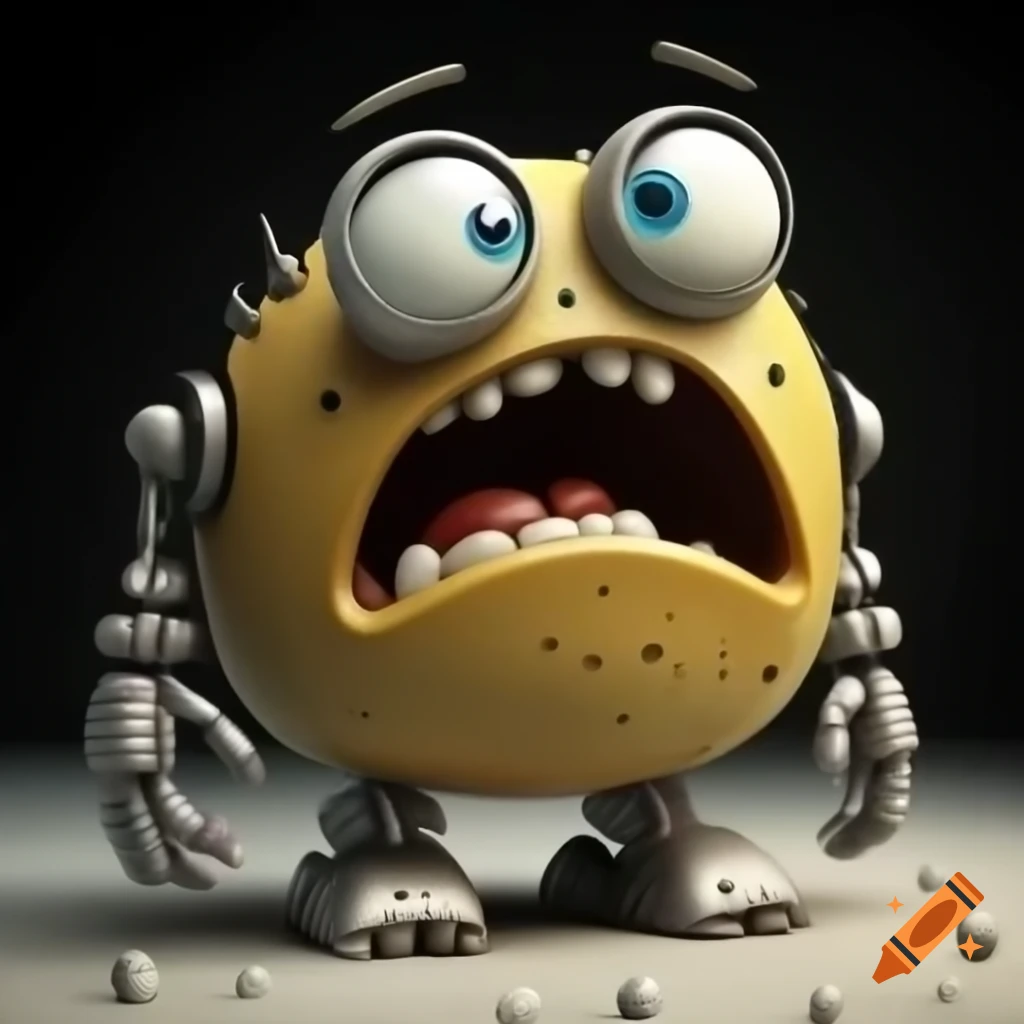 Grumpy robot character with fud theme on Craiyon