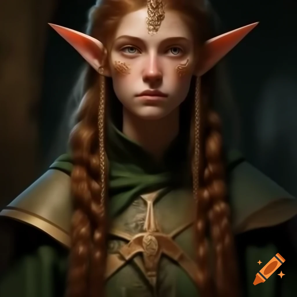 Female wood elf cleric wearing holy order robes on Craiyon