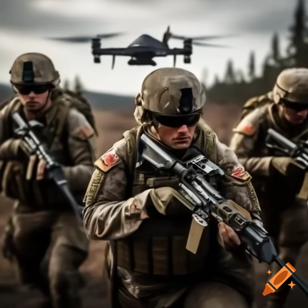 Soldiers in multicam camouflage moving stealthily in wooded terrain on ...