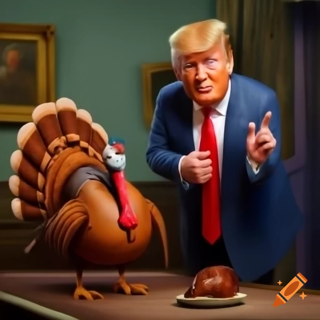 Pixar-style animation of Donald Trump carving Thanksgiving turkey at ...