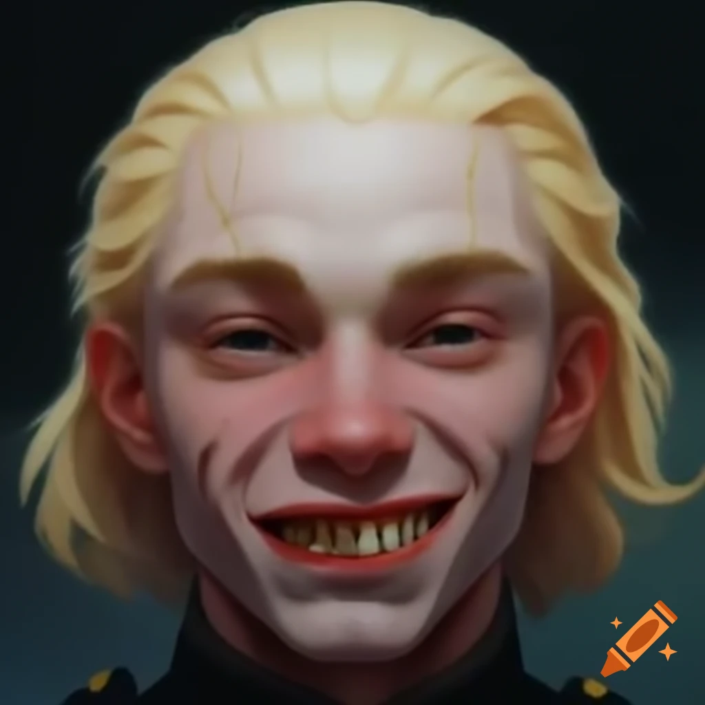 Young albino military officer with shoulder-length wavy hair and gap ...