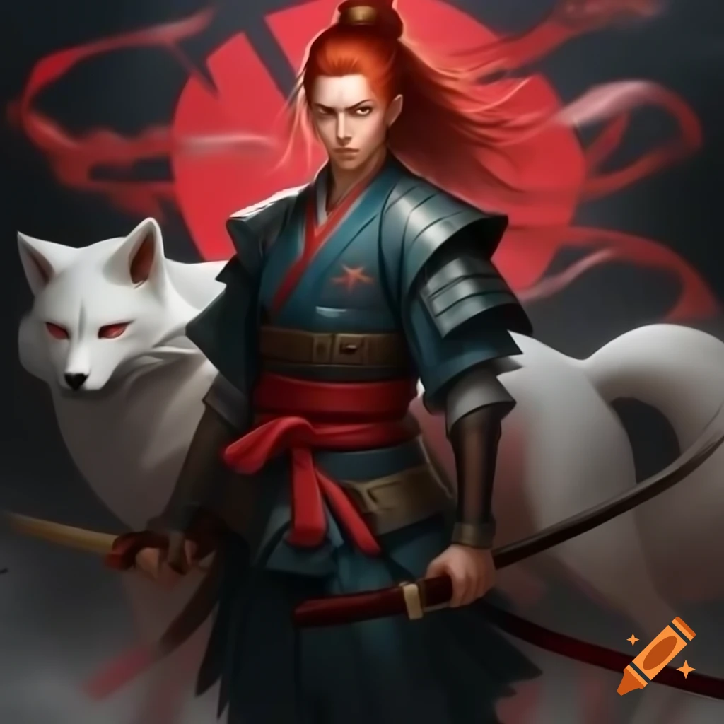 Young redhead male samurai shugenja from kitsune clan, inspired by rpg ...