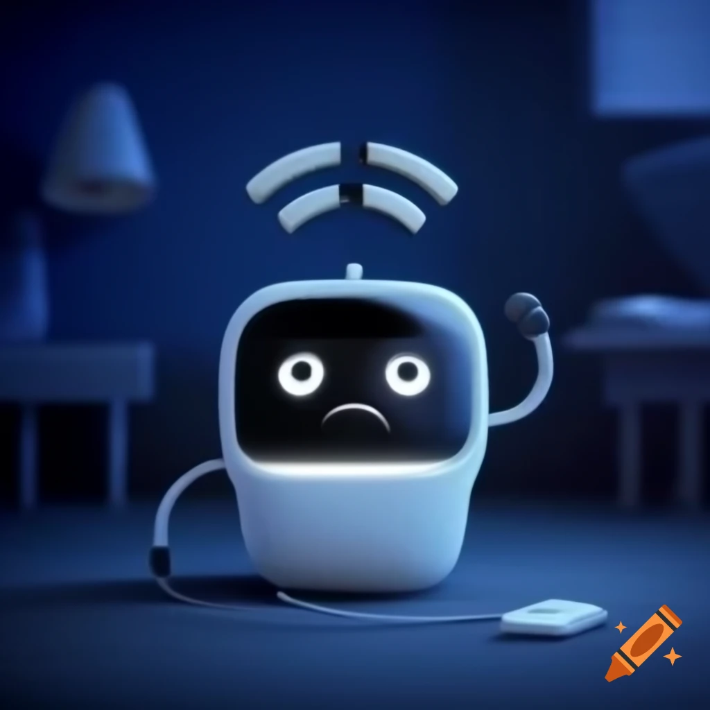 Cartoon Wi-Fi camera with flashlight in dark room during power outage ...