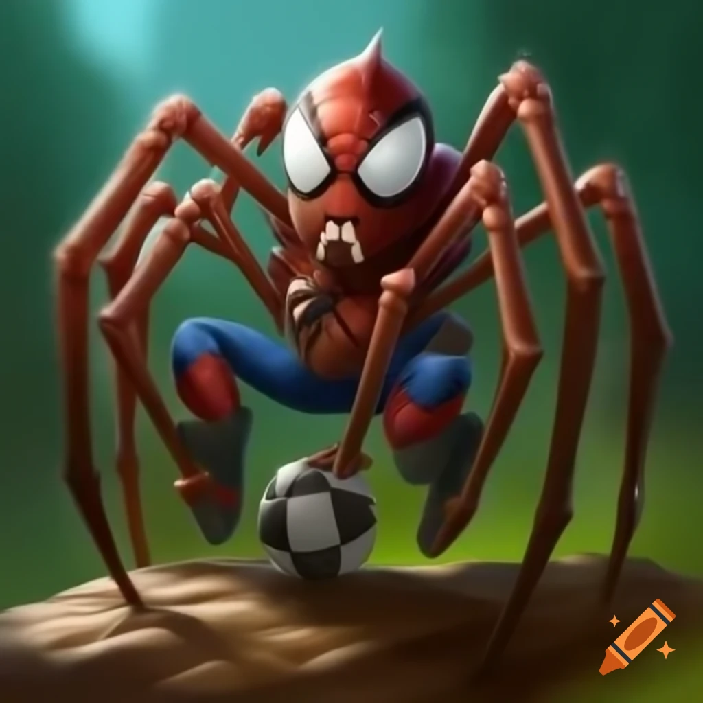 Spider navigating terrain while carrying intricately-crafted football ...