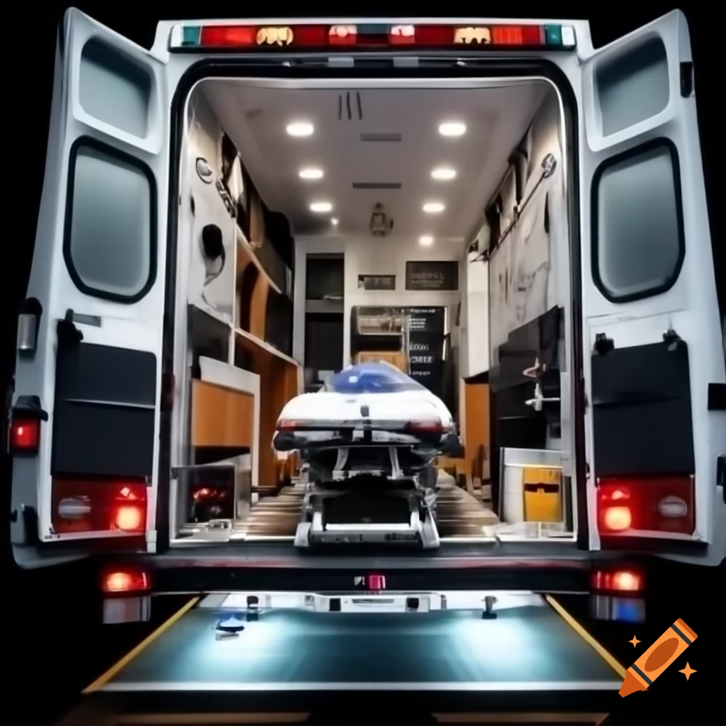 Advanced ambulance with state-of-the-art medical equipment and flashing ...