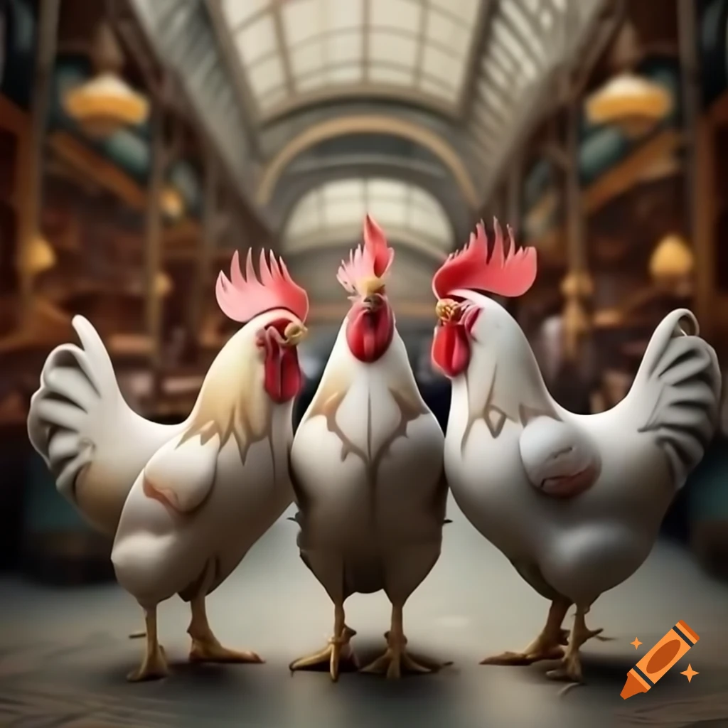 Elegant French hens in Parisian marketplace illustrated in Art Nouveau ...