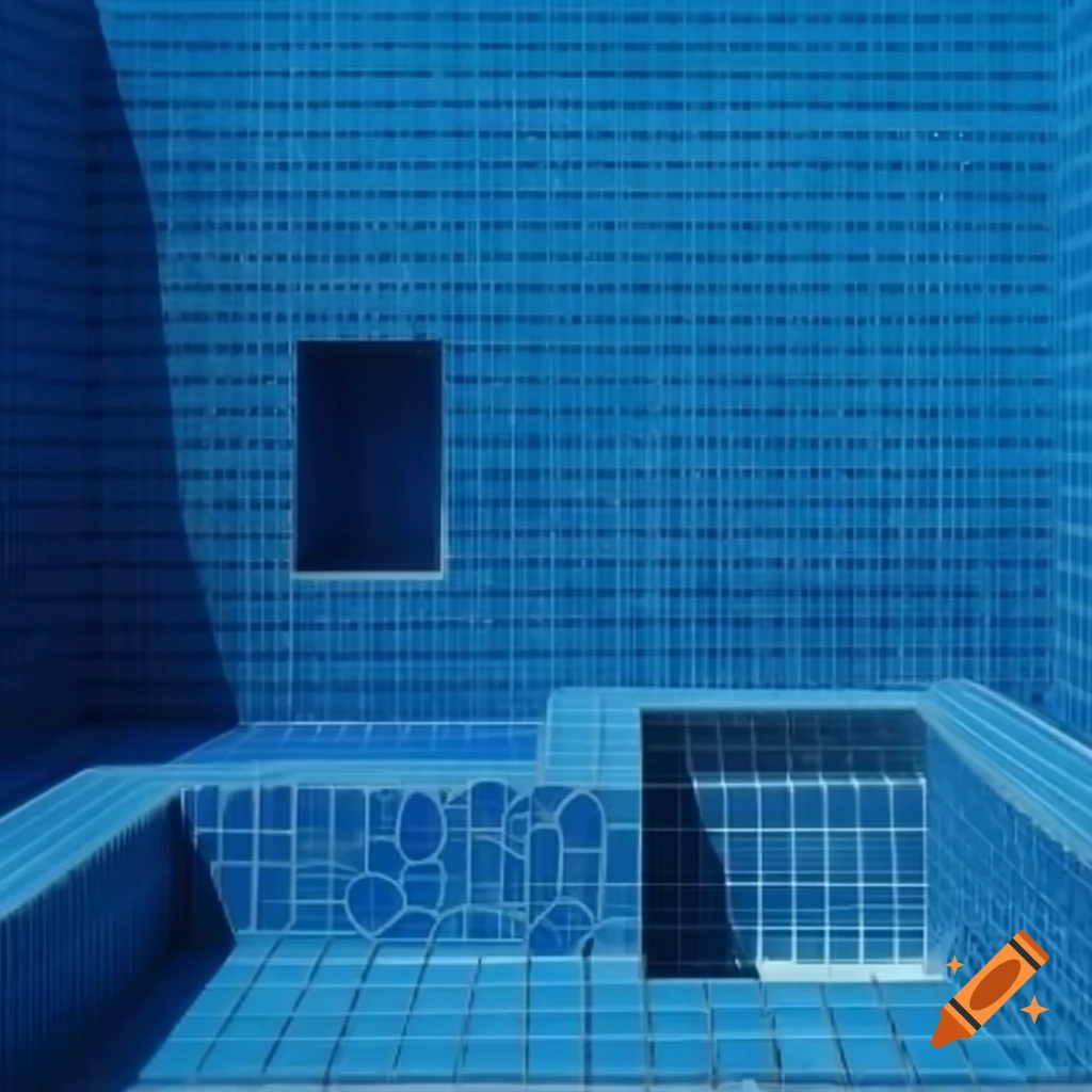 Liminal space featuring a blue tileset on Craiyon