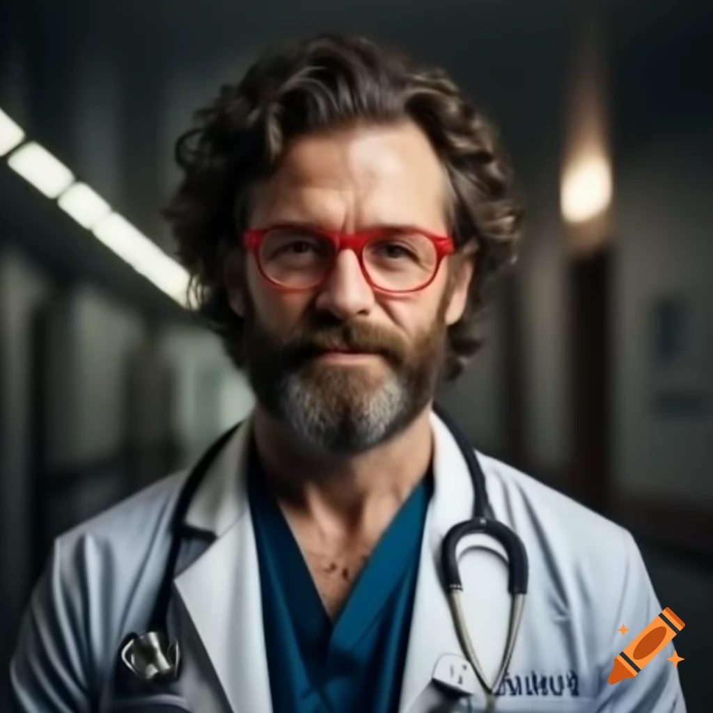 Attractive male medical professional in hospital wearing lab coat and ...