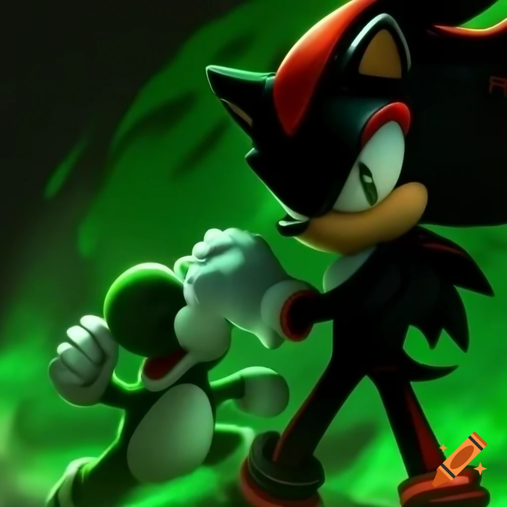 Showdown between shadow the hedgehog and yoshi with emerald scales and ...
