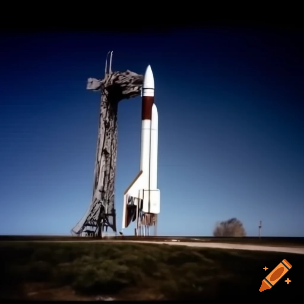 1950s rocket ship ready for liftoff against starlit sky on Craiyon