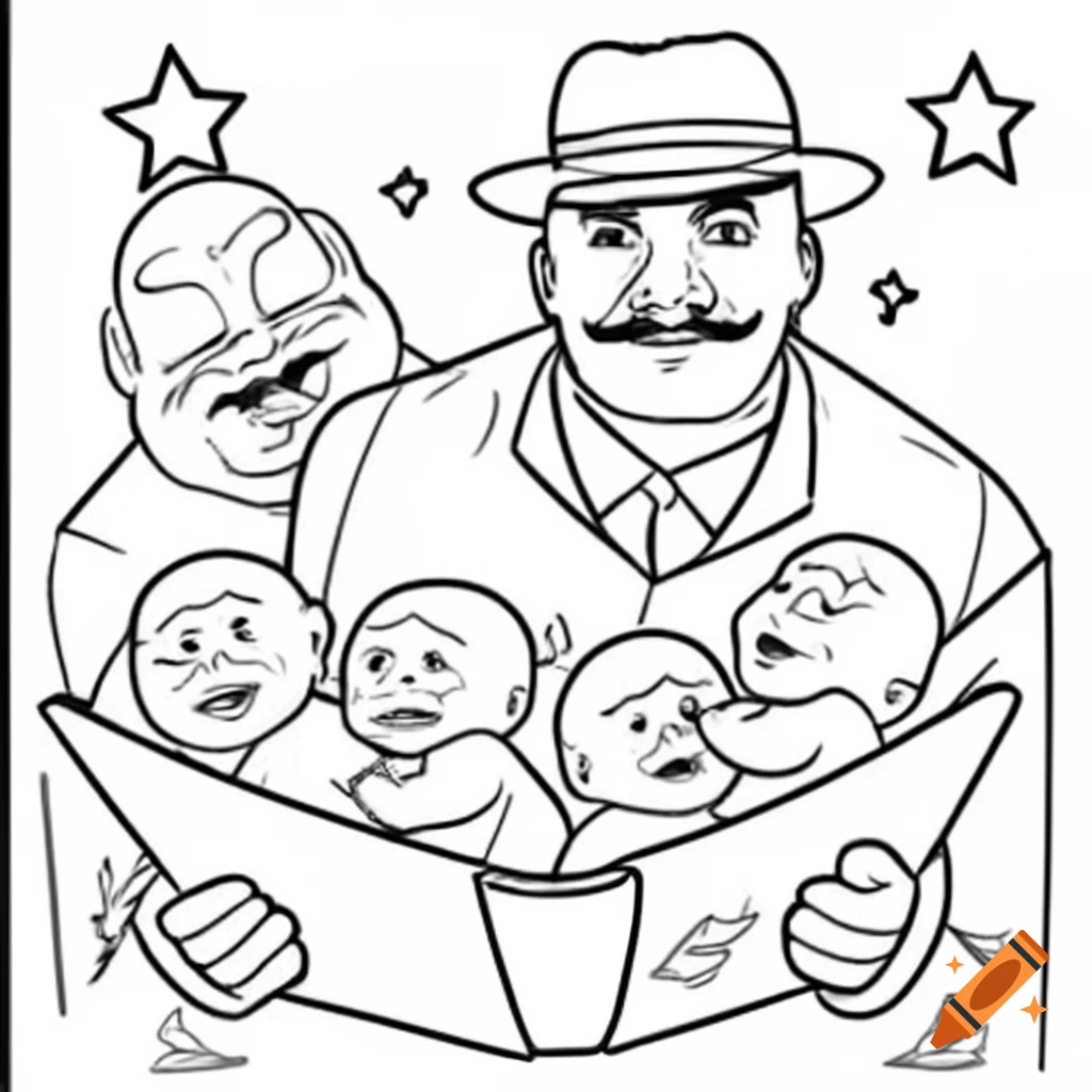 Coloring book outline of gangster pachuco with cholo babies on Craiyon