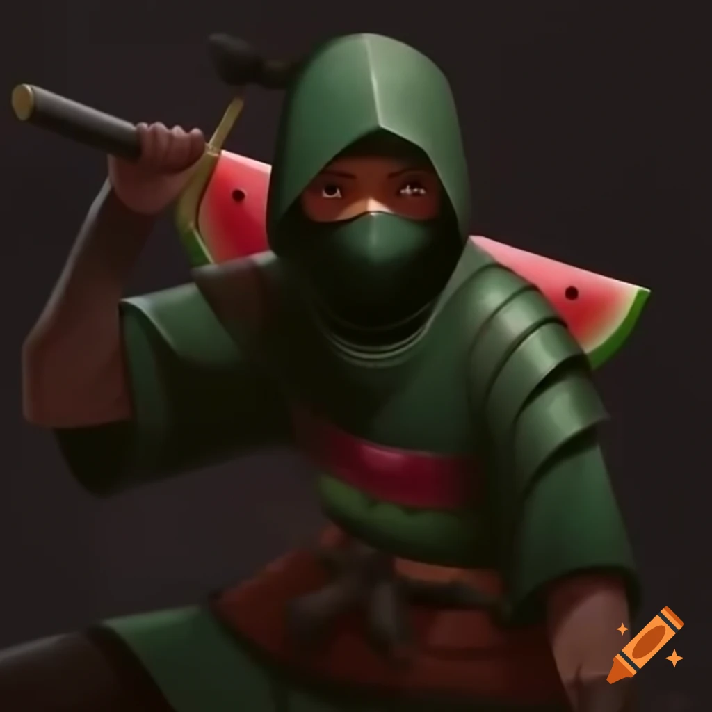 Ninja in watermelon armor wielding watermelon sword on Craiyon