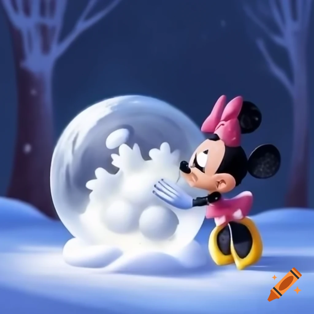 Minnie Mouse holding snow globe with winter scene on Craiyon