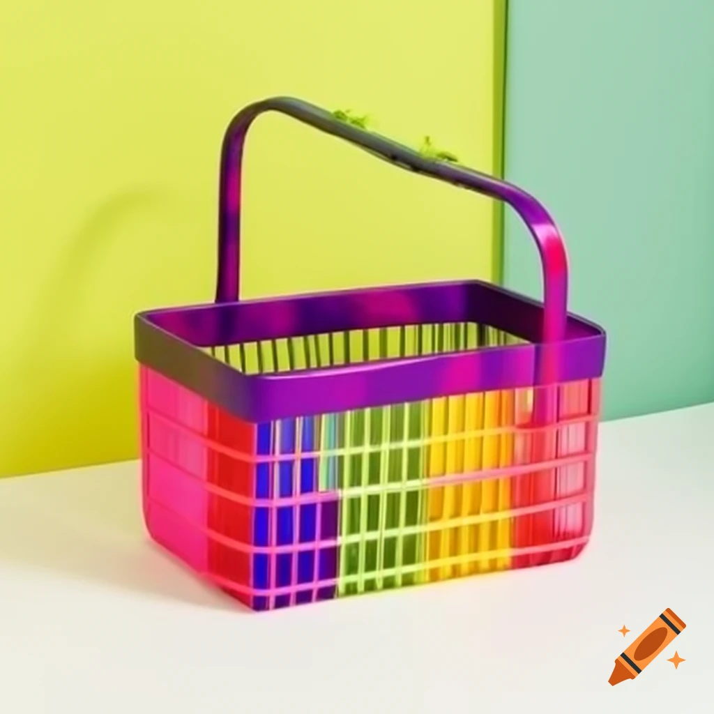 Multicolor neon basket with glossy finish and lined patterns on Craiyon