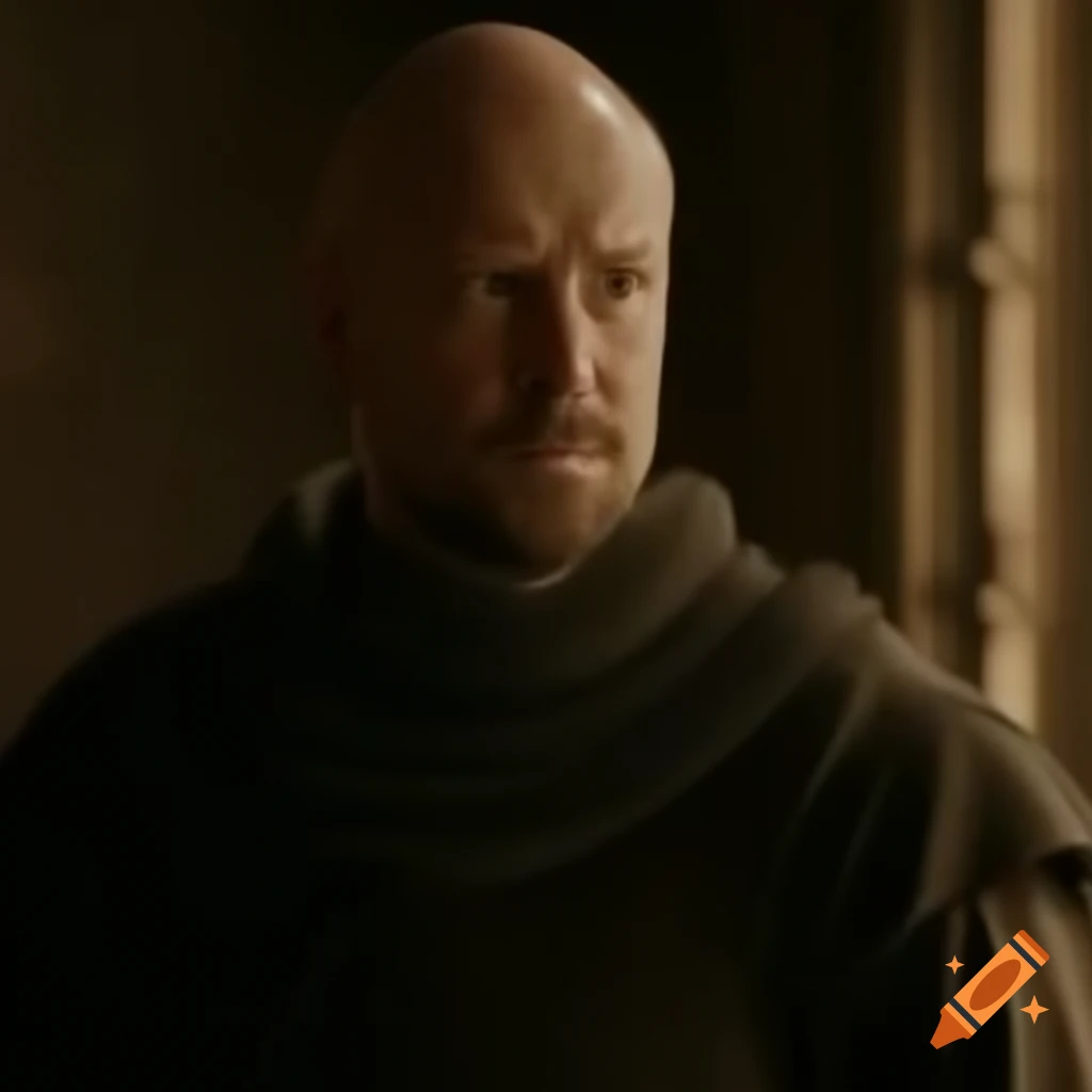 Serious medieval soldier with dirty face, wearing worn armor on Craiyon