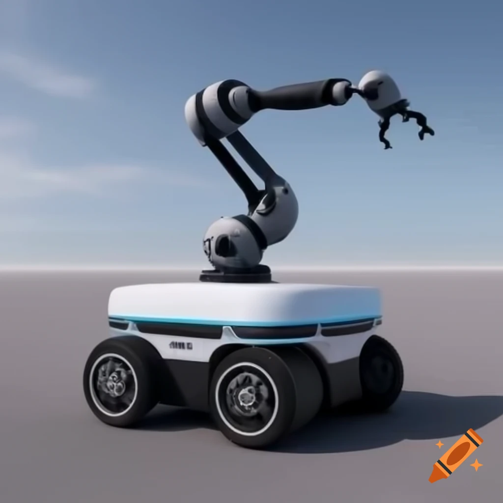 Four wheel autonomous platform equipped with robotic arm on Craiyon