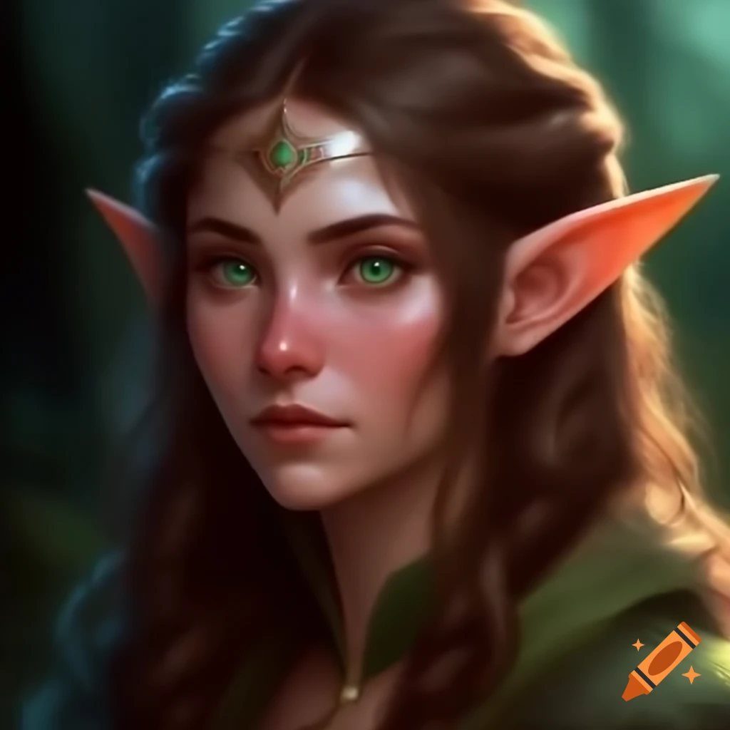 Detailed description of a female elf character, vaela, with slender ...