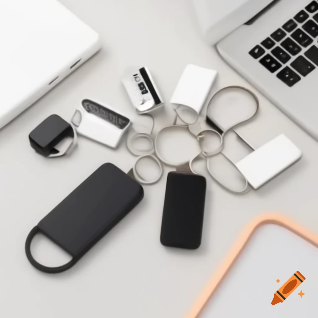 Key ring featuring various wifi devices and USB sticks on Craiyon