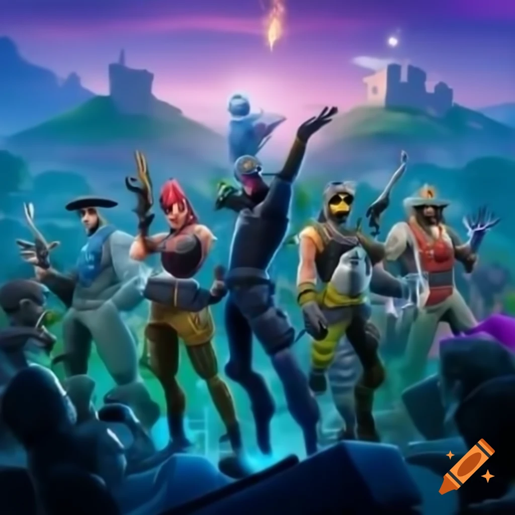 Dynamic battle scene in Fortnite with legendary warriors and shifting ...
