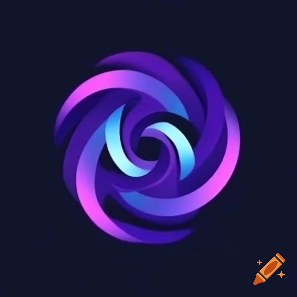 Abstract purple and blue energy vortex logo on dark background on Craiyon
