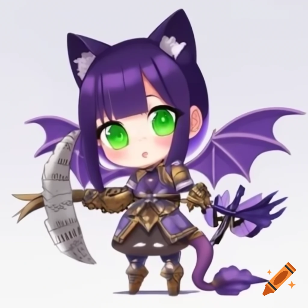 Cute anime girl with dragon wings and scorpion tail in chibi style on ...