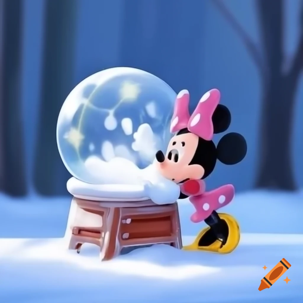 Minnie Mouse holding snow globe with winter scene on Craiyon
