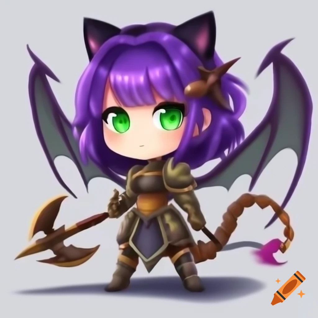 Cute anime girl with dragon wings and scorpion tail in chibi style on ...